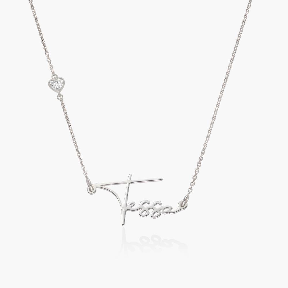 Belle Custom Name Necklace With 0.2 ct Heart Shaped Diamond - Silver ...