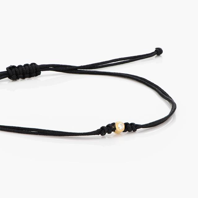 Black String Bracelet with Diamond- 14K Solid Gold - Oak & Luna