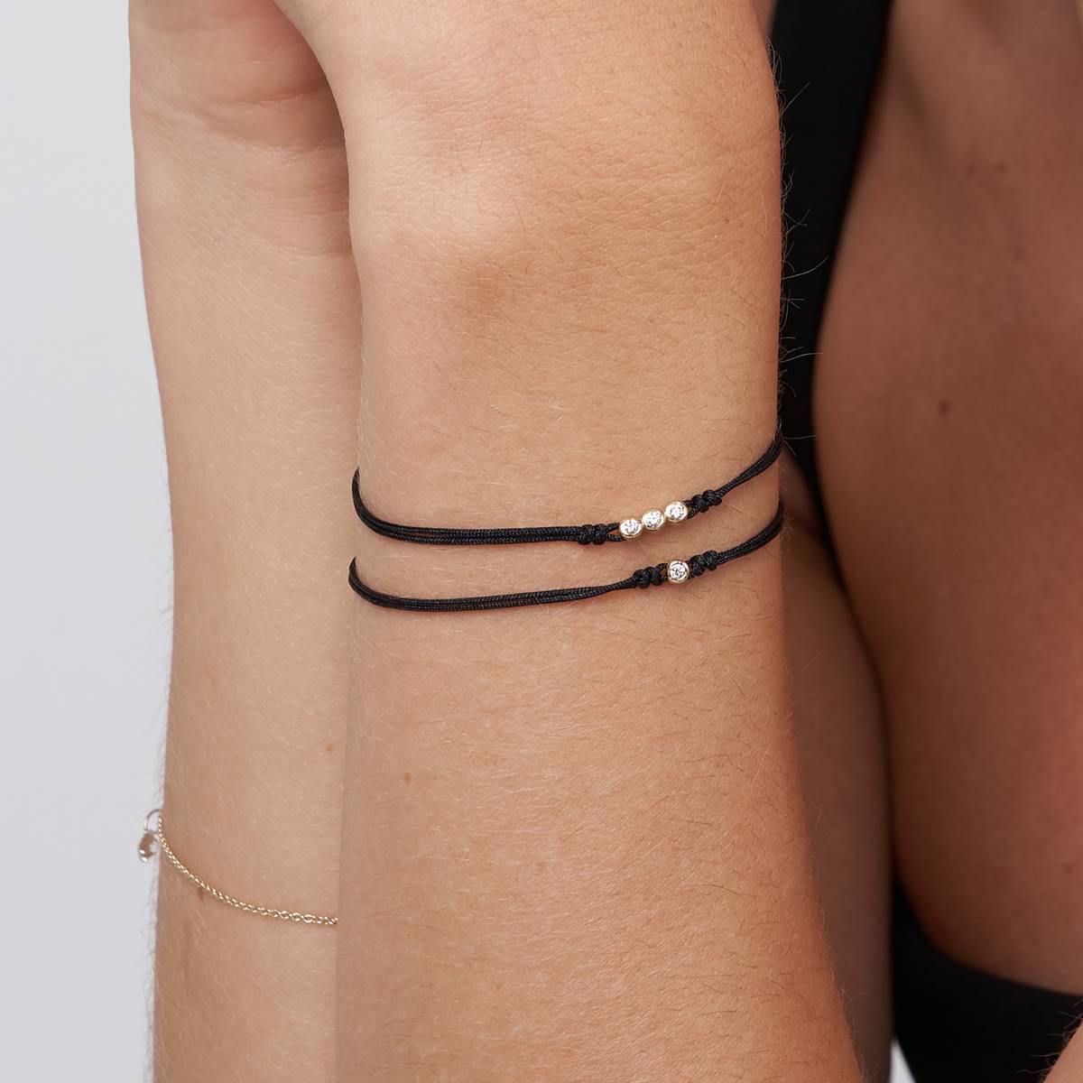 Black String Bracelet with Diamond- 14K Solid Gold - Oak & Luna