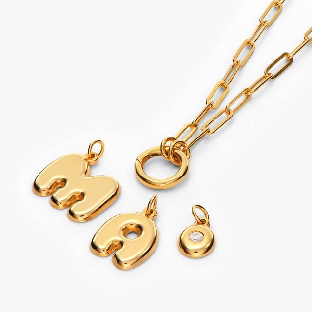 Bubble Up Initial Necklace with sparkling stone - Gold Plated - Oak & Luna