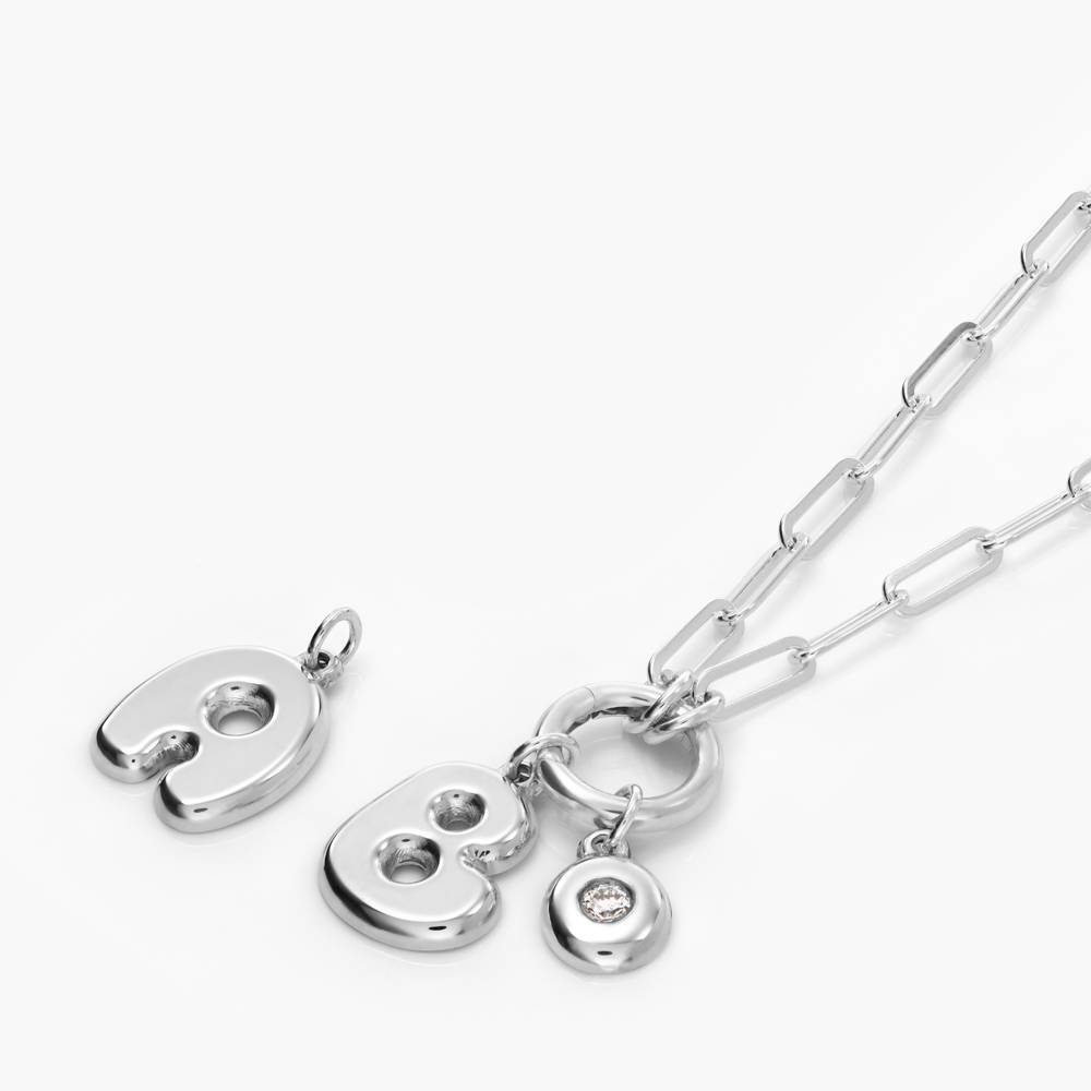 Bubble Up Initial Necklace with sparkling stone - Silver - Oak & Luna