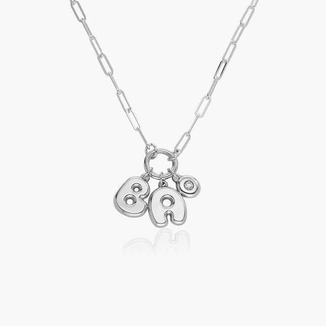 Bubble Up Initial Necklace with Diamond - Silver - Oak & Luna