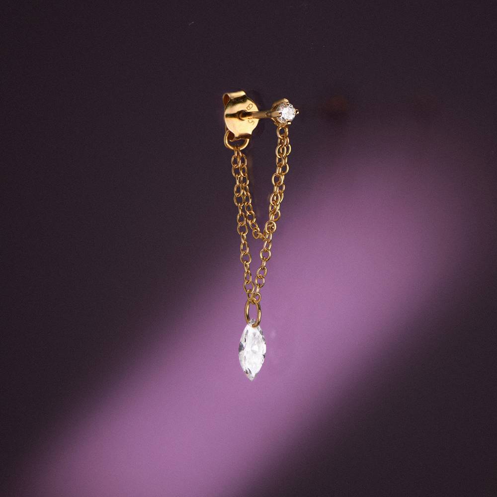Capri Floating Diamond with Double Chain Stud Earrings - 14k Solid Gold - Oak & Luna