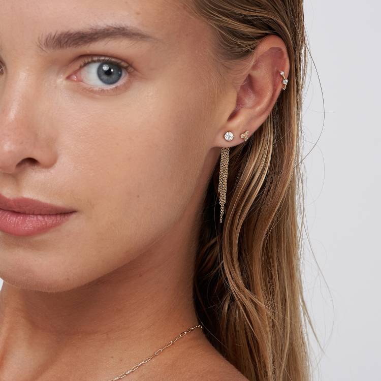 Cartilage Hoop Earring with Diamonds - 14k Solid Gold - Oak & Luna