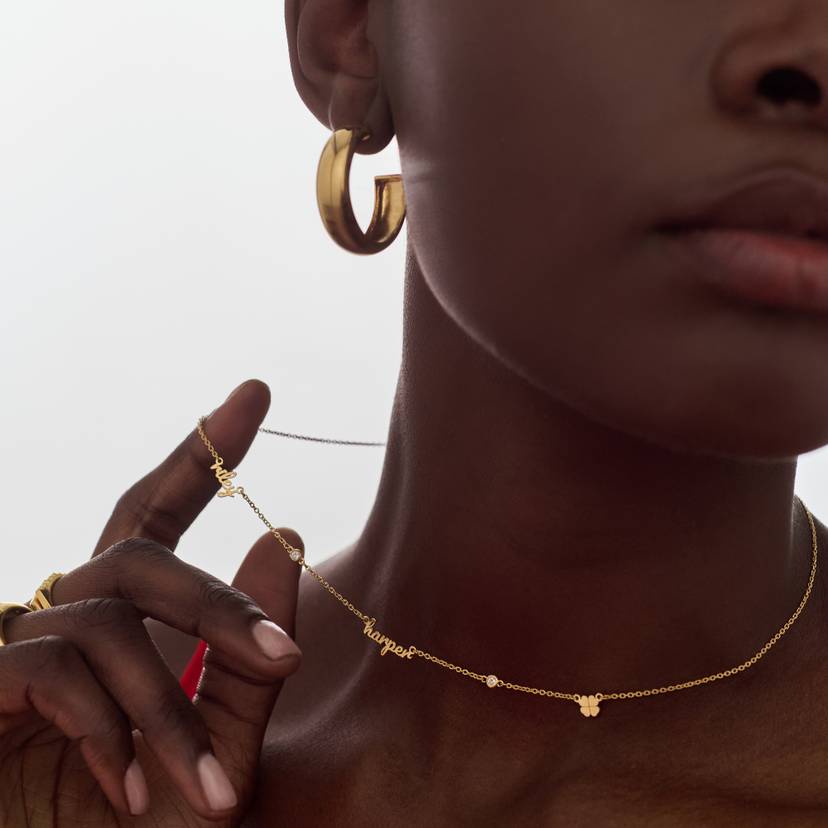 Charm Me Name Necklace with Diamond - Gold Vermeil - Oak & Luna