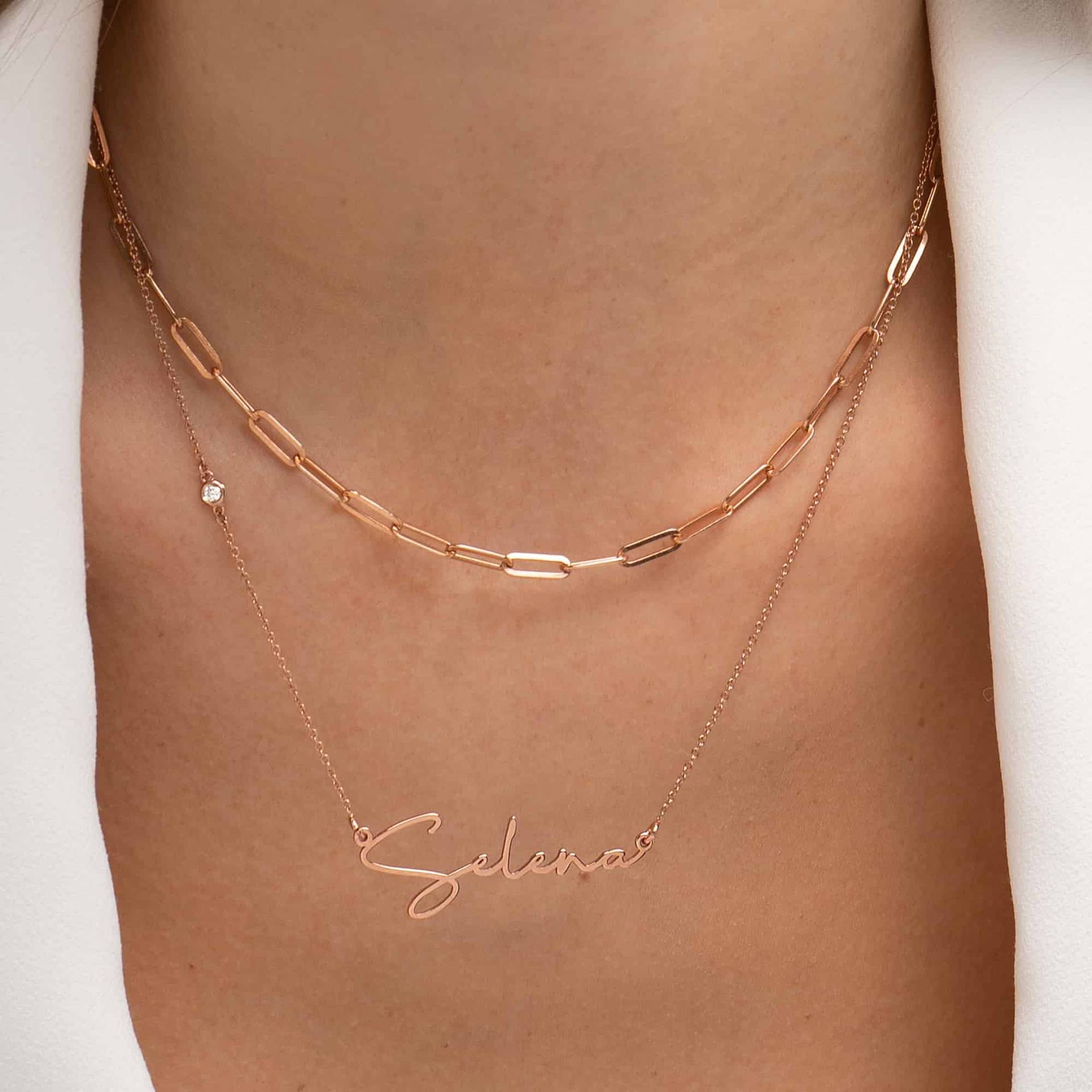 Belle Custom Name Necklace with Diamond - Rose Gold Vermeil - Oak & Luna