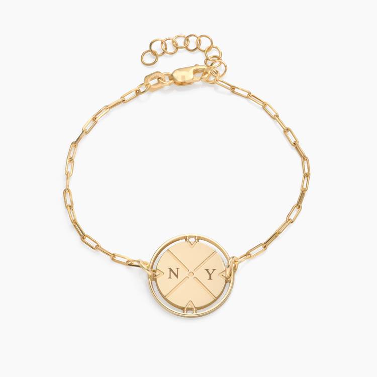 Engraved Compass Bracelet - 14k Solid Gold - Oak & Luna