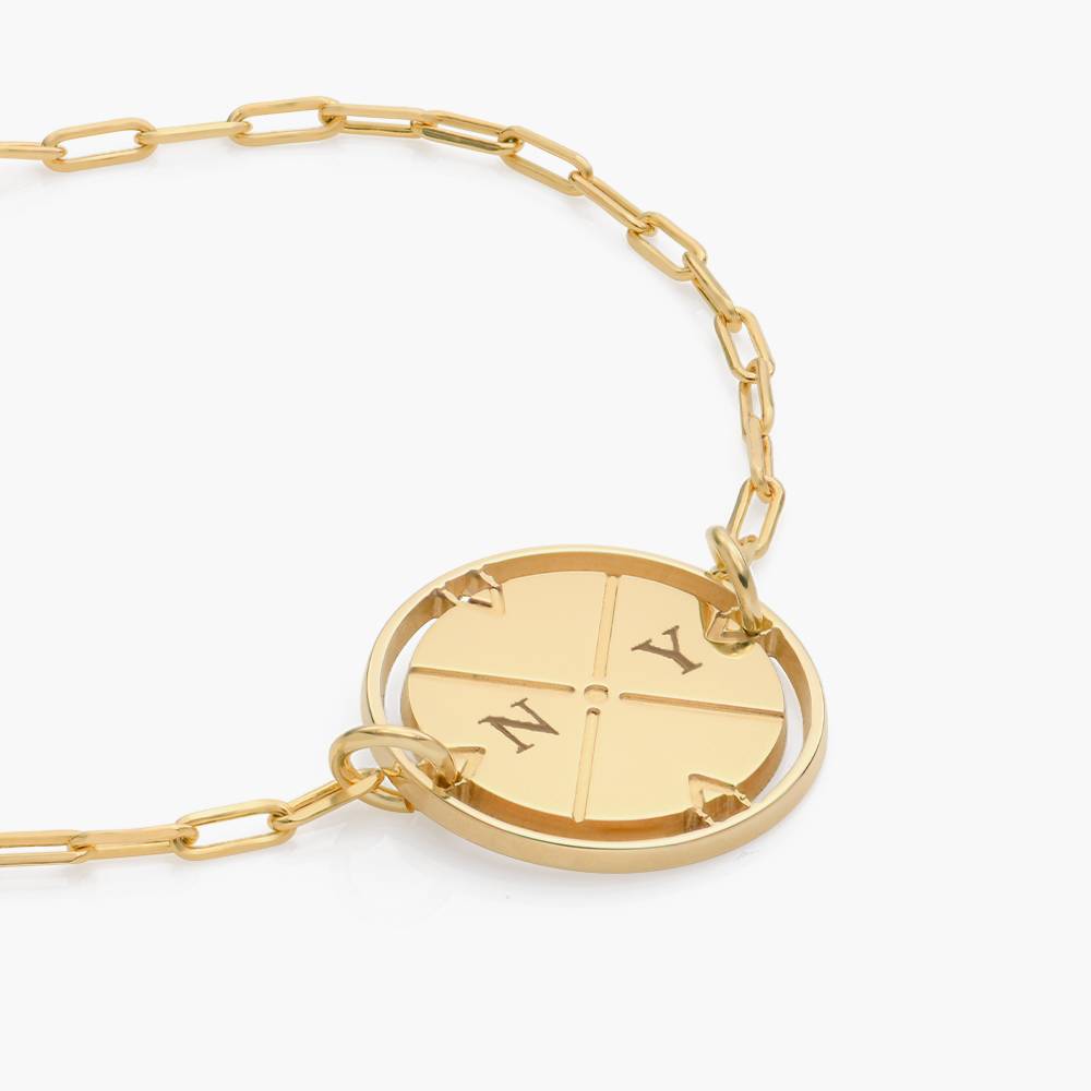Engraved Compass Bracelet - 14k Solid Gold - Oak & Luna