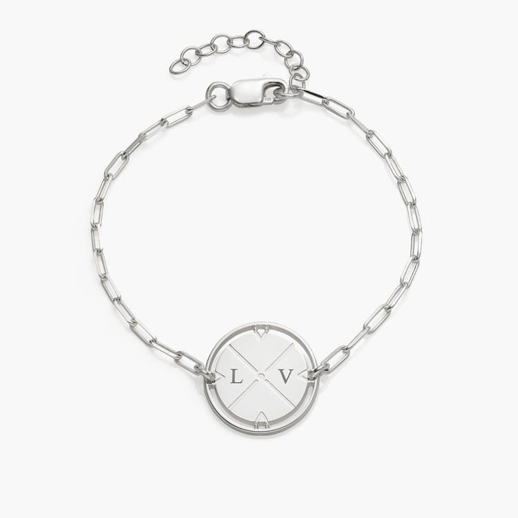 Engraved Compass Bracelet - Silver - Oak & Luna
