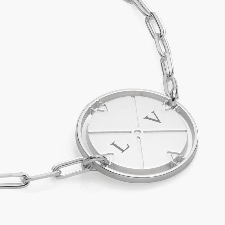 Engraved Compass Bracelet - Silver - Oak & Luna
