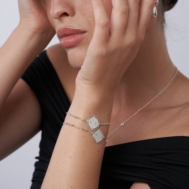 Engraved Compass Bracelet - Silver - Oak & Luna