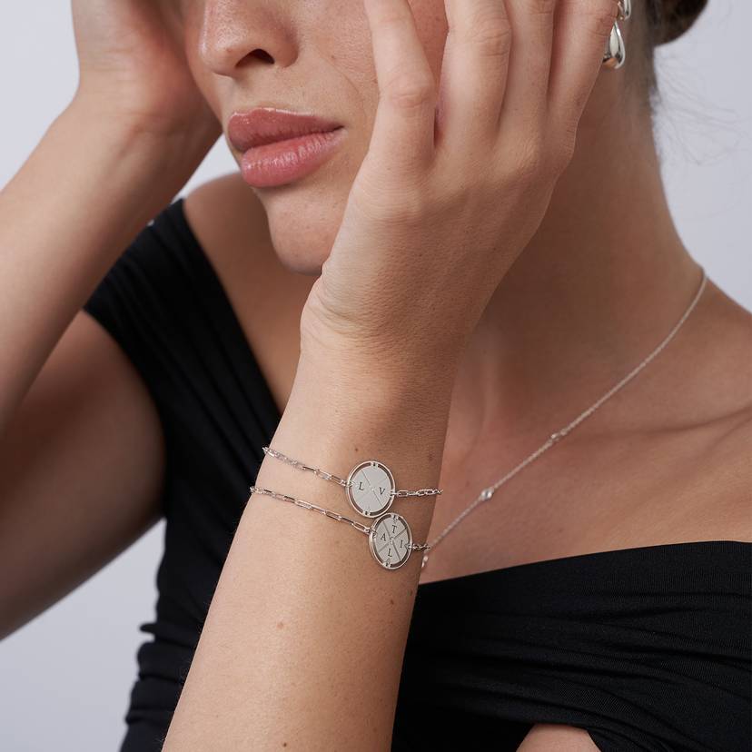 Engraved Compass Bracelet - Silver - Oak & Luna