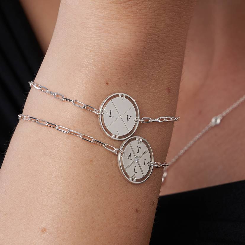 Engraved Compass Bracelet - Silver - Oak & Luna