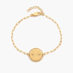 Engraved Compass Bracelet with Diamond - Gold Vermeil - Oak & Luna