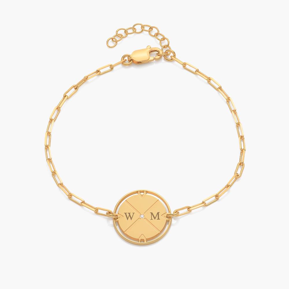 Engraved Compass Bracelet with Diamond - Gold Vermeil - Oak & Luna