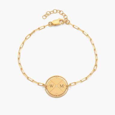 Engraved Compass Bracelet with Diamond - Gold Vermeil - Oak & Luna