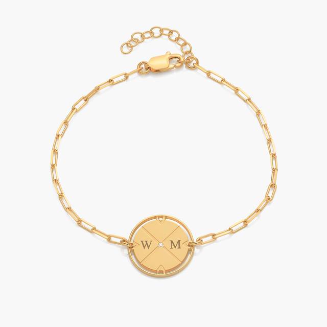 Engraved Compass Bracelet with Diamond - Gold Vermeil - Oak & Luna