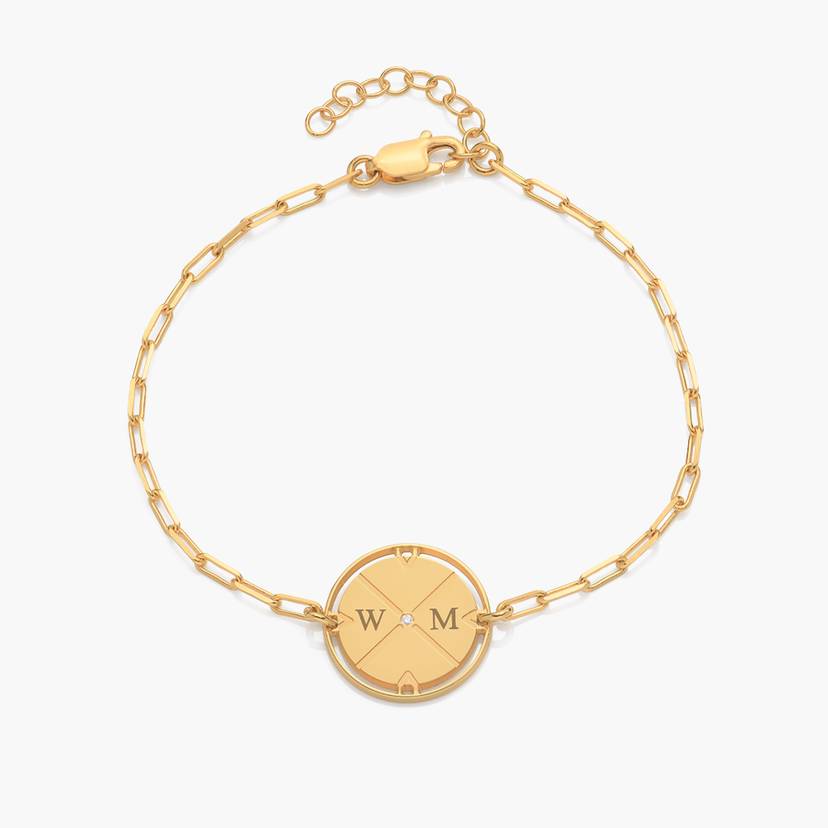 Engraved Compass Bracelet with Diamond - Gold Vermeil - Oak & Luna