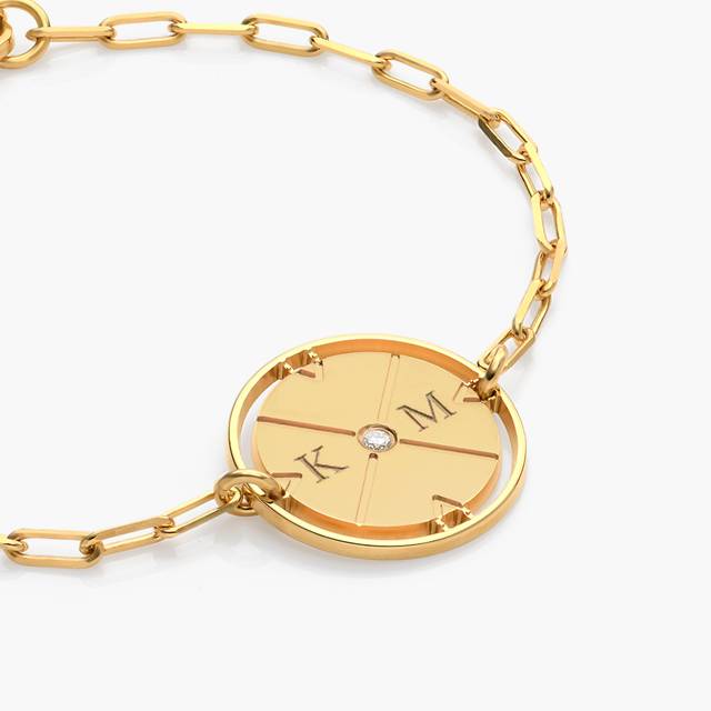 Engraved Compass Bracelet with Diamond - Gold Vermeil - Oak & Luna