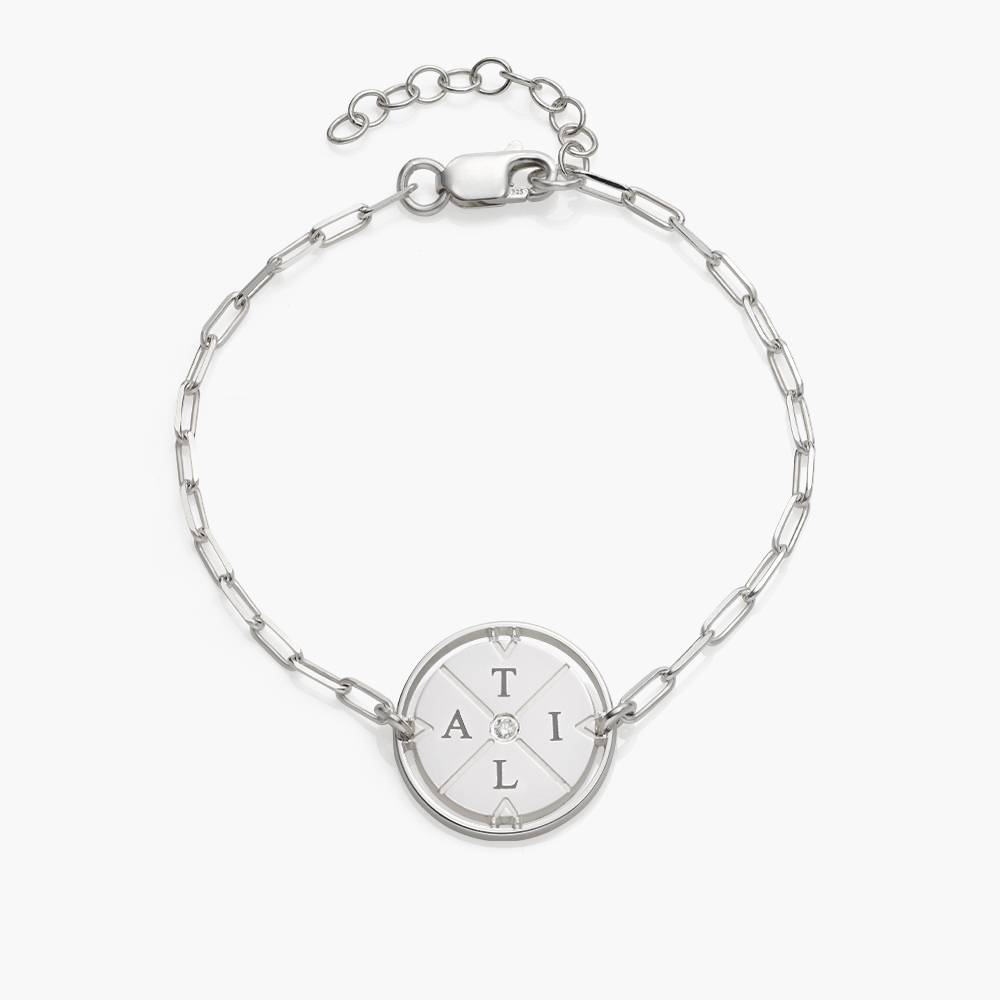 Engraved Compass Bracelet with Diamond - Silver - Oak & Luna