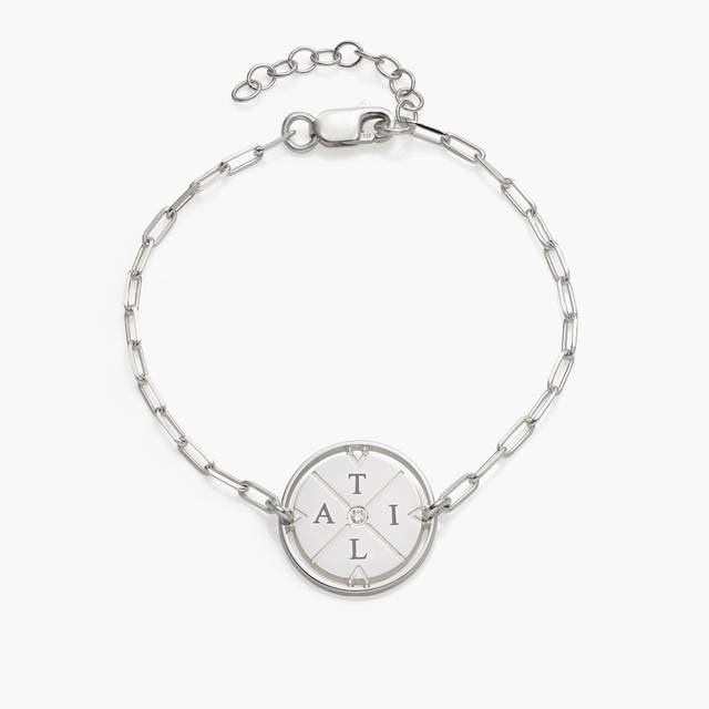 Engraved Compass Bracelet with Diamond - Silver - Oak & Luna