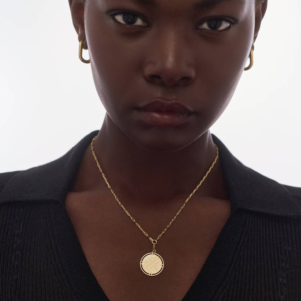 Engraved Compass Necklace - 14k Solid Gold - Oak & Luna