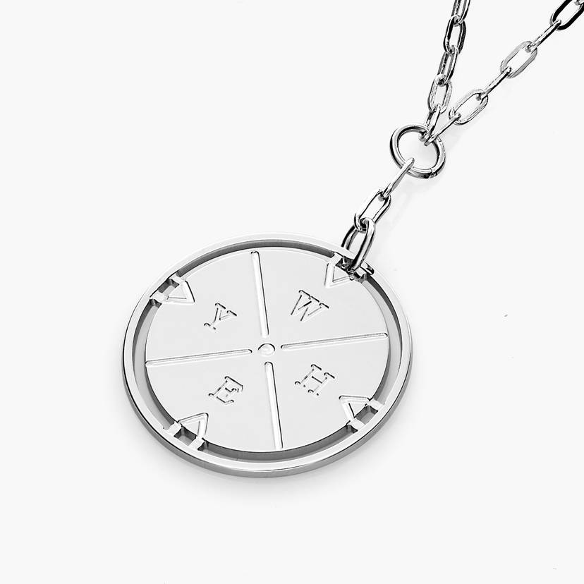 Engraved Compass Necklace - 14k White Gold - Oak & Luna