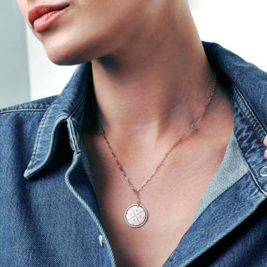 Engraved Compass Necklace - 14k White Gold - Oak & Luna