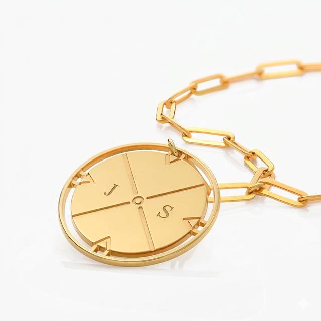 Engraved Compass Necklace - Gold Plated - Oak & Luna