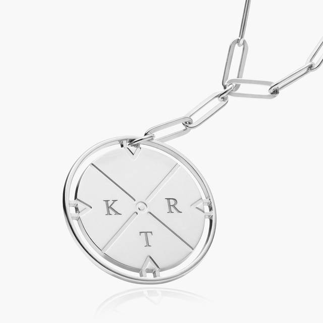 Engraved Compass Necklace - Silver - Oak & Luna
