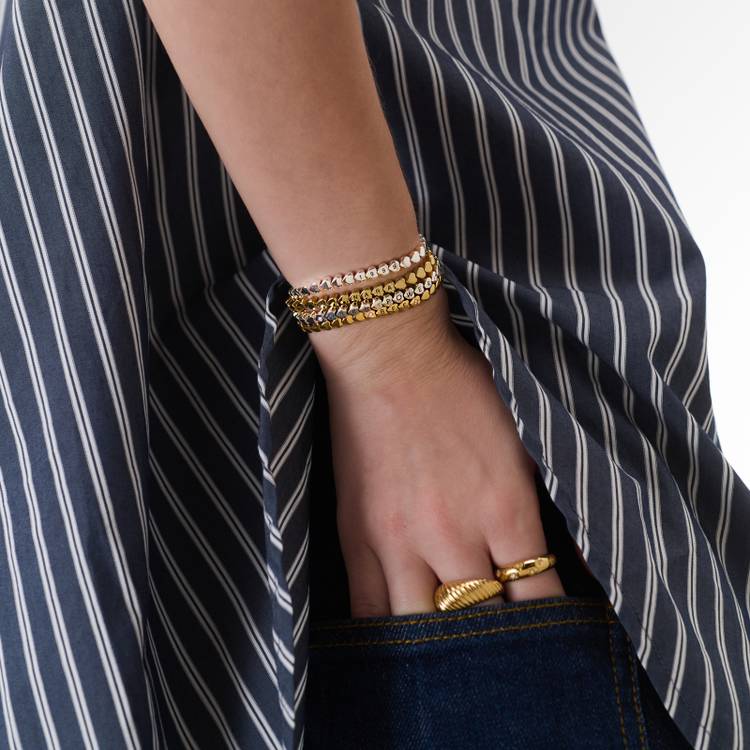 Engraved Dotted Heart Bracelet - Silver - Oak & Luna