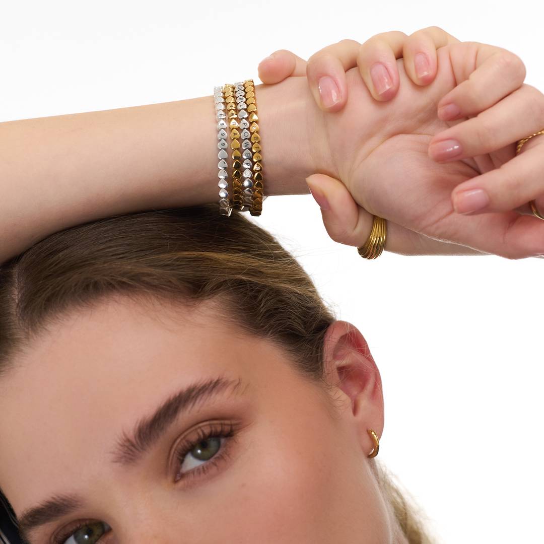 Engraved Dotted Heart Bracelet with Diamonds - Gold Vermeil - Oak & Luna