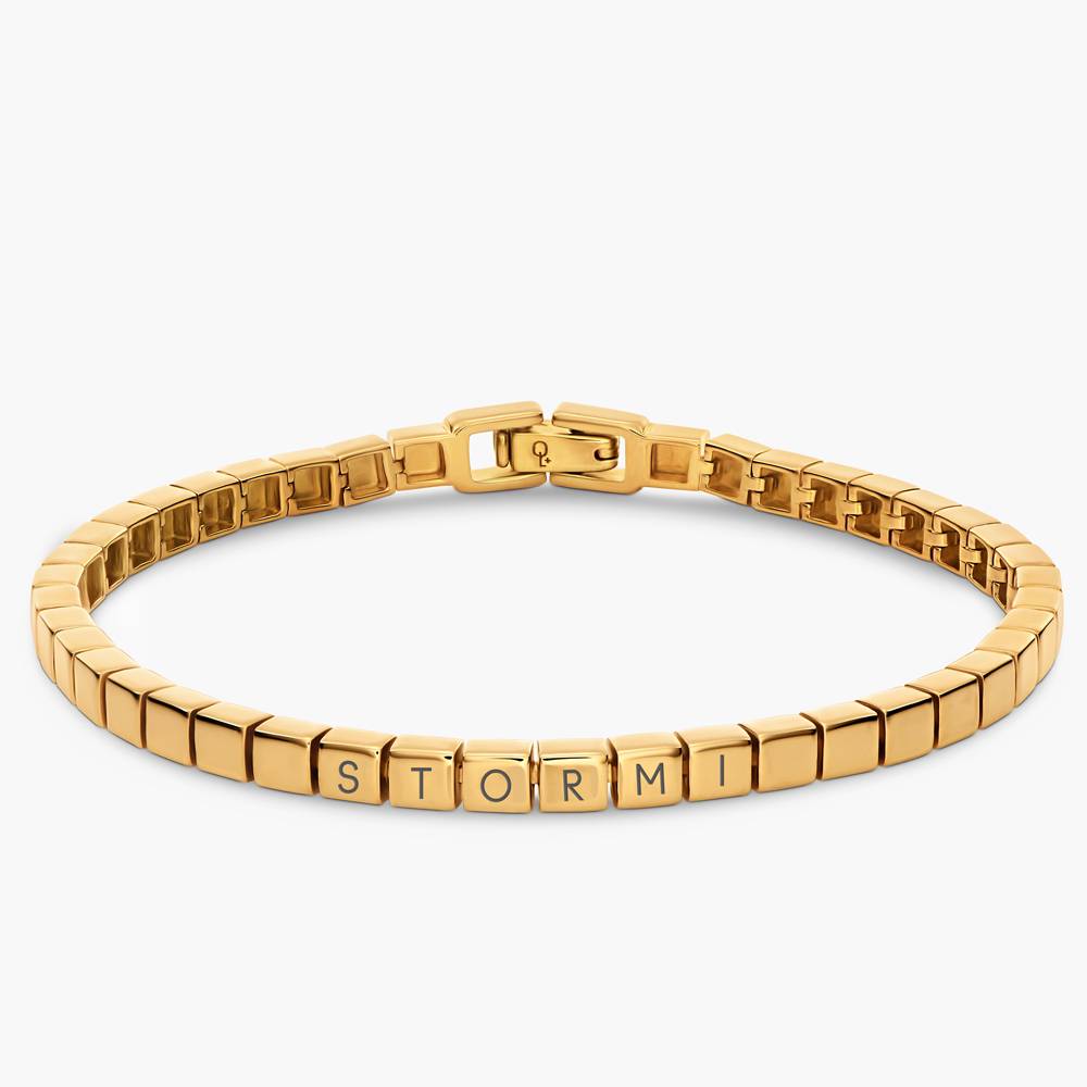 Engraved Dotted Square Bracelet - Gold Vermeil - Oak & Luna