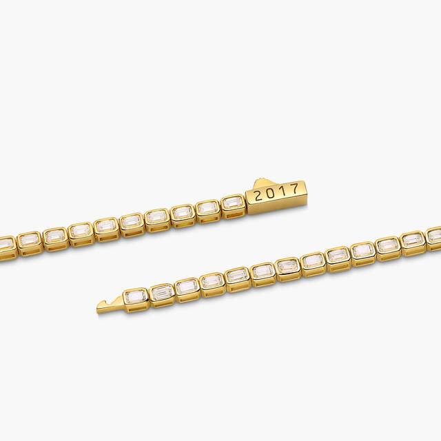 Engraved Emerald Cut Moissanite Tennis Bracelet Gold Vermeil Oak And Luna