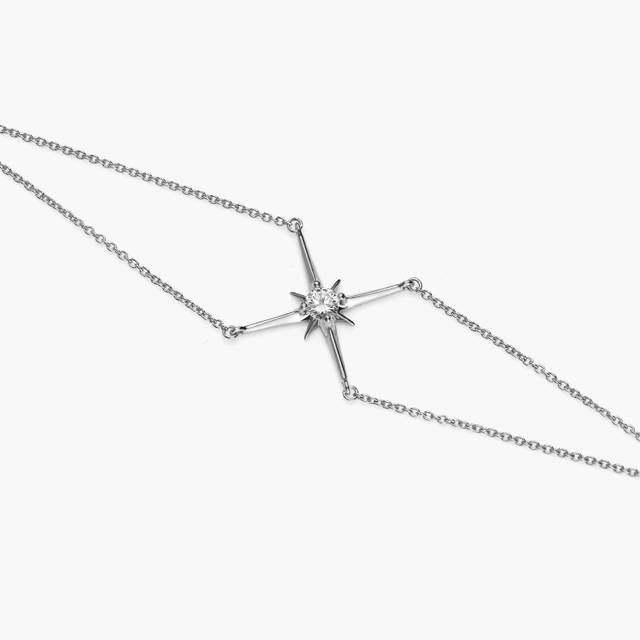 Engraved Northern Star Bracelet with 0.3ct Diamond - Silver - Oak & Luna