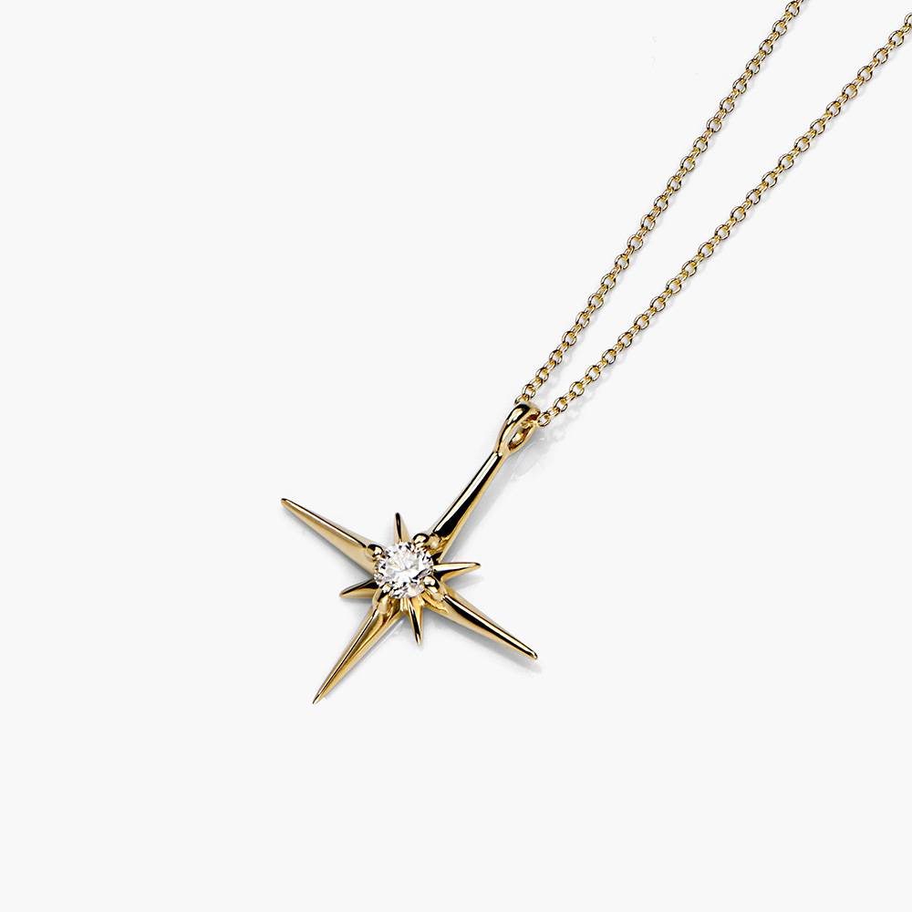 Engraved Northern Star Necklace with 0.3ct Diamond- 14k Solid Gold ...