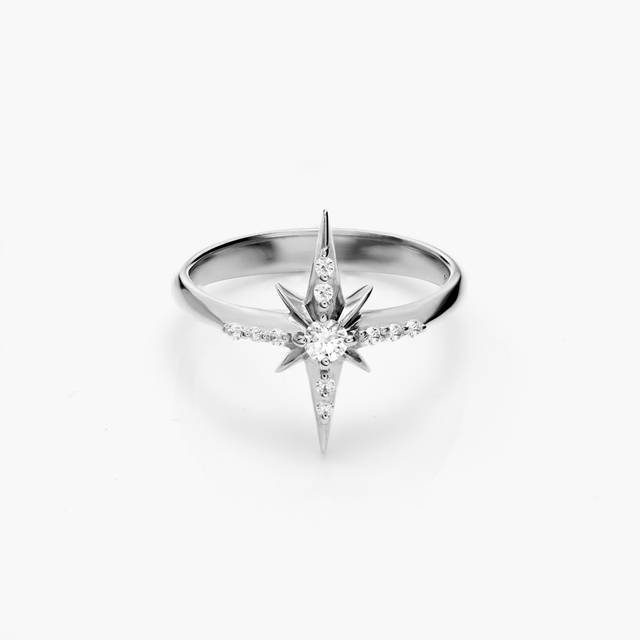 Engraved Northern Star Ring - Silver - Oak & Luna