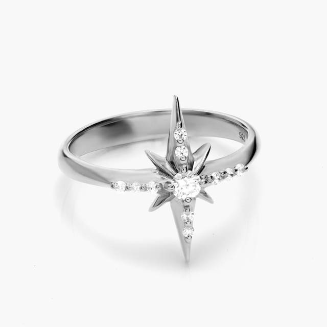 Engraved Northern Star Ring - Silver - Oak & Luna