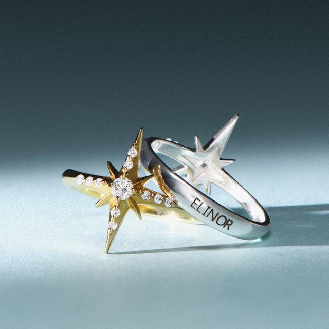 Engraved Northern Star Ring - Silver - Oak & Luna