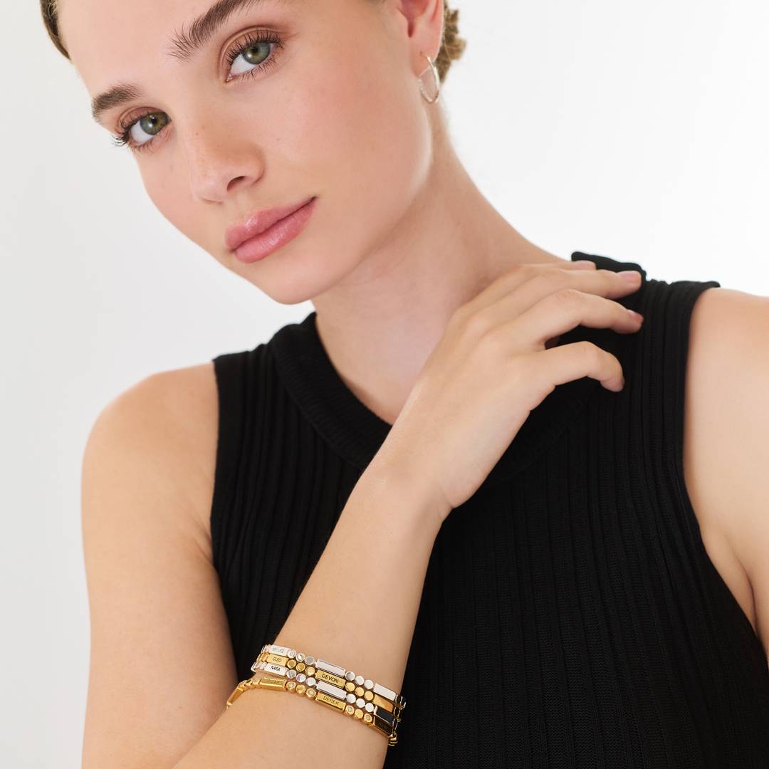 Engraved Mixed Dots Rectangle Bracelet - Silver - Oak & Luna