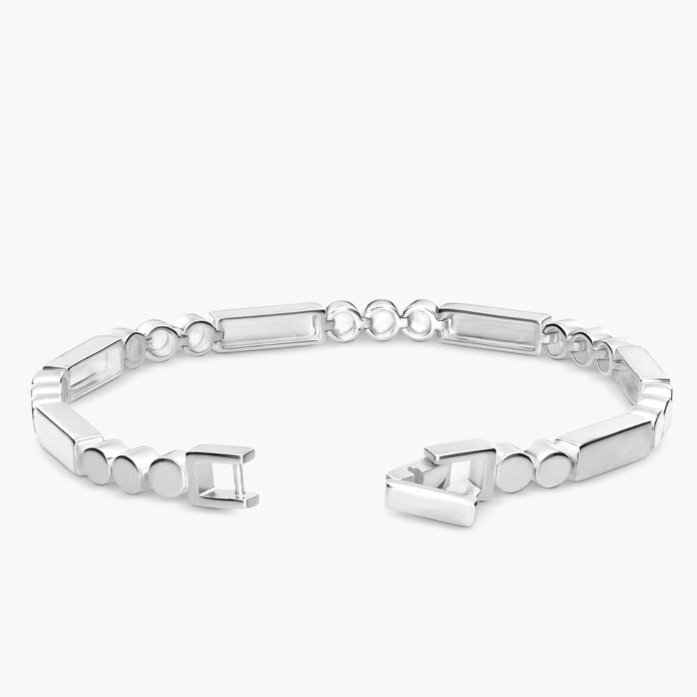 Engraved Mixed Dots Rectangle Bracelet with Diamonds- Silver - Oak & Luna