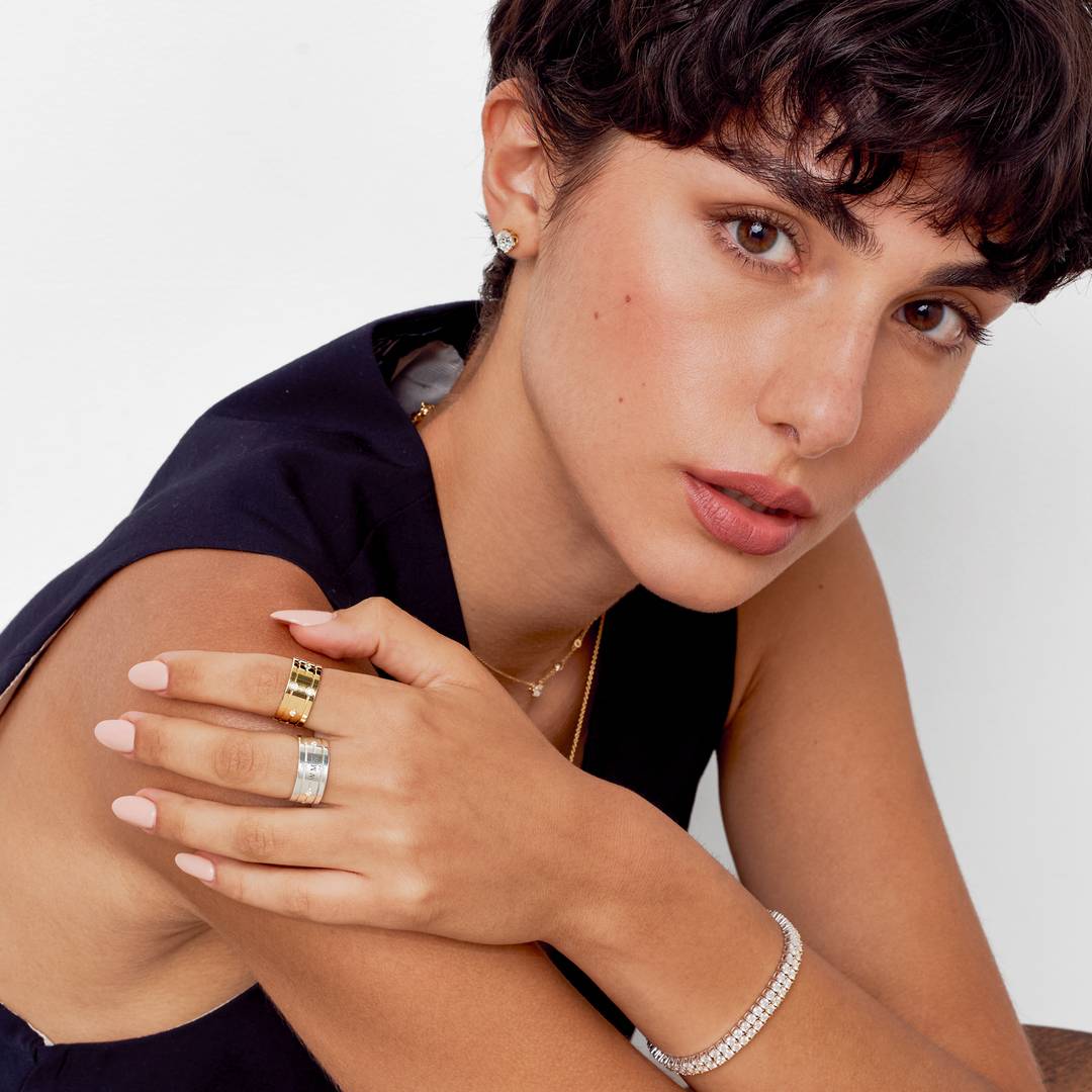 Engraved Soul Band Ring with Diamonds- Gold Vermeil - Oak & Luna