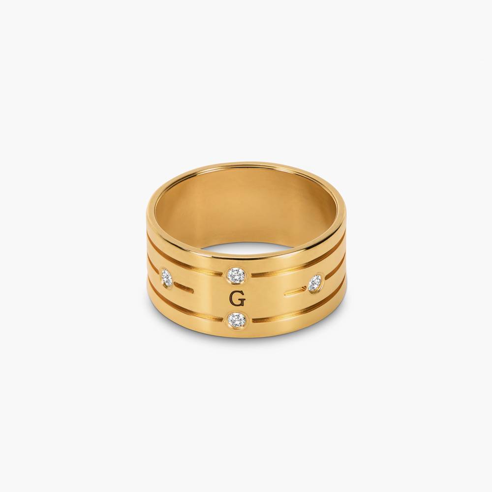 Engraved Soul Band Ring with Diamonds- Gold Vermeil - Oak & Luna