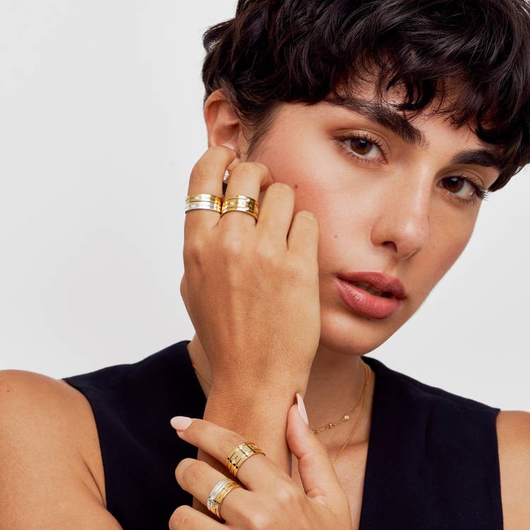 Engraved Soul Band Ring with Diamonds- Gold Vermeil - Oak & Luna