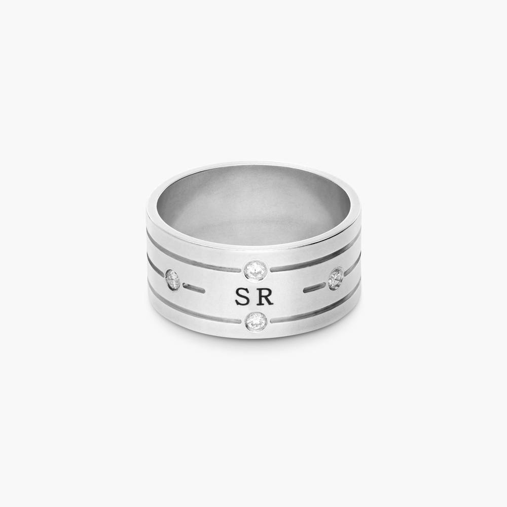 Engraved Soul Band Ring with Diamonds- Silver - Oak & Luna