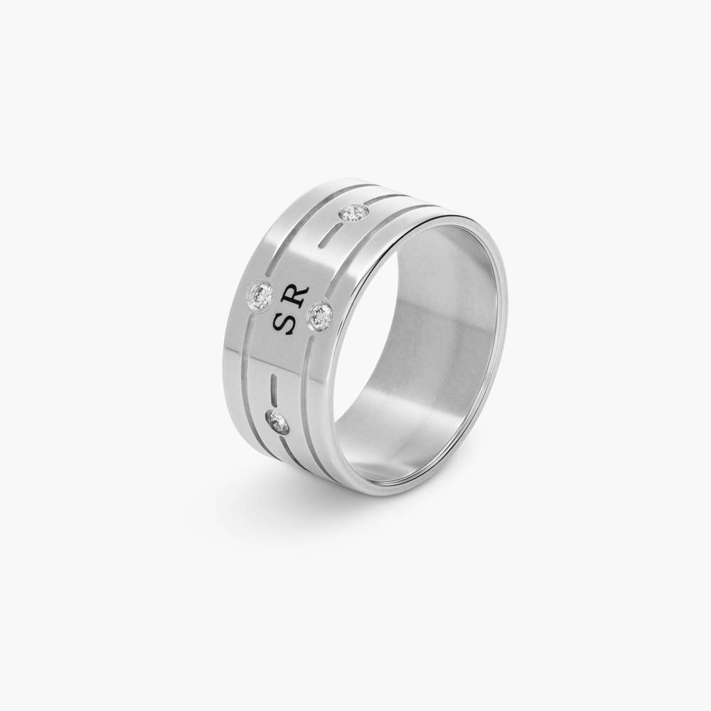Engraved Soul Band Ring with Diamonds- Silver - Oak & Luna