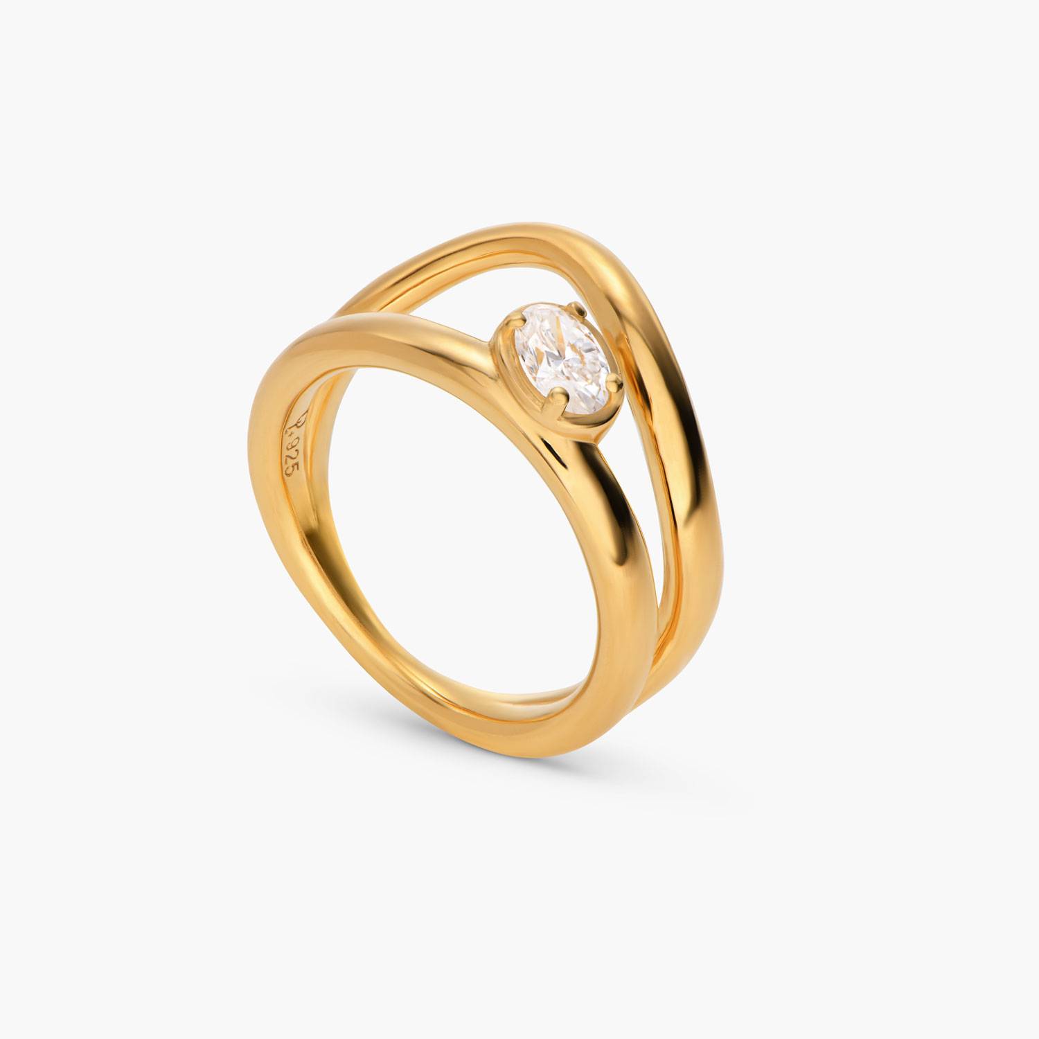 Fine Wavy Ring with 0.3ct Diamond - Gold Vermeil - Oak & Luna