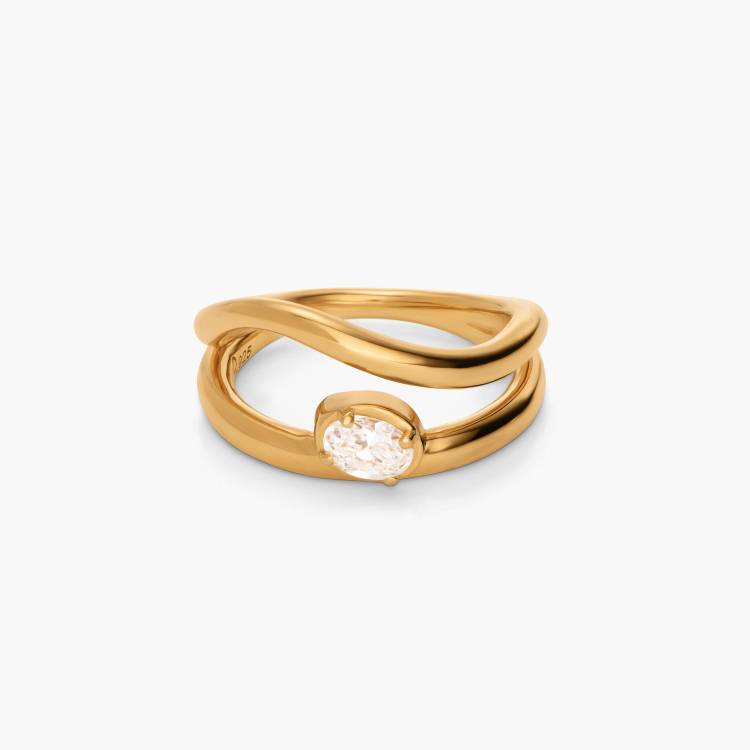 Fine Wavy Ring with 0.3ct Diamond - Gold Vermeil - Oak & Luna