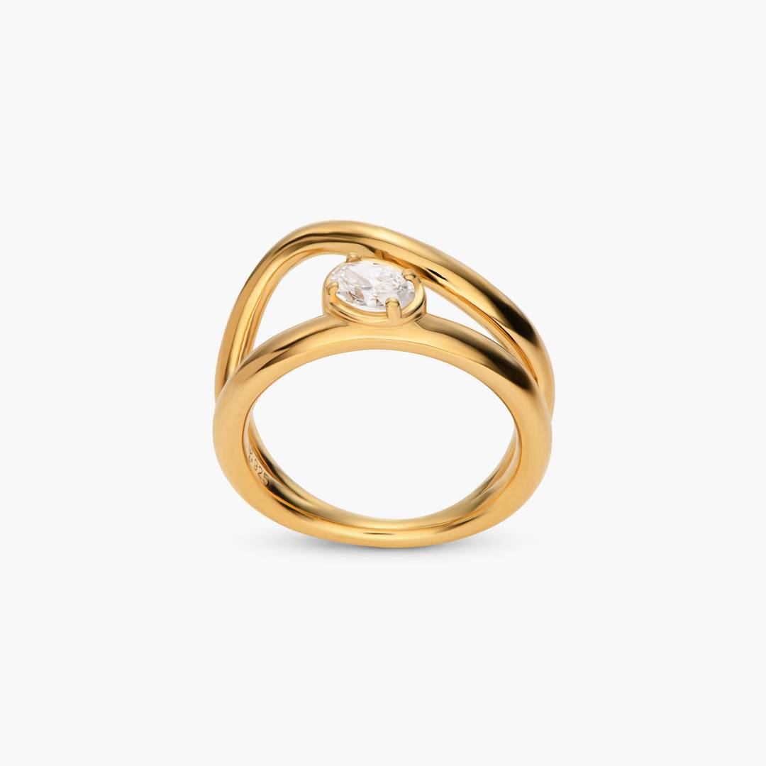 Fine Wavy Ring with 0.3ct Diamond - Gold Vermeil - Oak & Luna