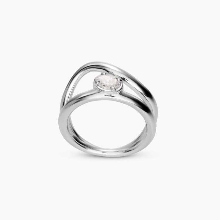 Fine Wavy Ring with 0.3ct Diamond - Silver - Oak & Luna